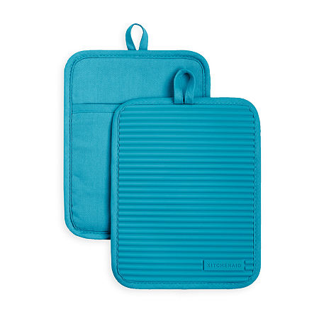 KitchenAid Ribbed Soft Silicone Pot Holder Set  2 Piece - Dark Blue