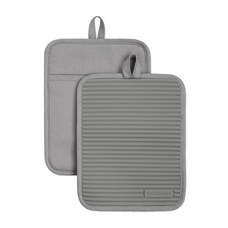 KitchenAid Ribbed Soft Silicone 2-Pc. Pot Holder Set - Grey