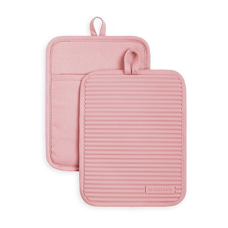 KitchenAid Ribbed Soft Silicone Pot Holder Set  2 Piece - Open Rose