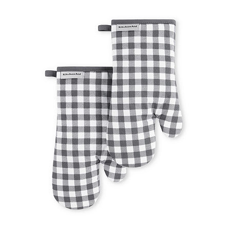 KitchenAid Gingham Oven Mitt 2-Pack Set  7 x 13 - Charcoal Gray