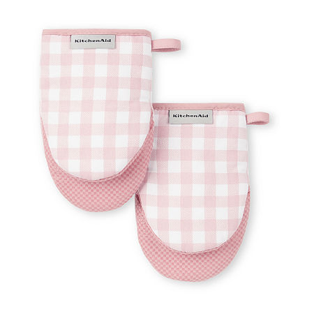 KitchenAid Gingham Mini Oven Mitt 2-Pack Set  5.5 x 8 - Dried Rose