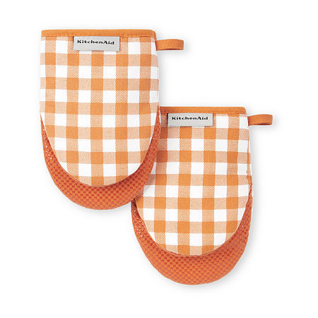 KitchenAid Gingham Mini Oven Mitt 2-Pack Set  5.5 x 8 - Honey