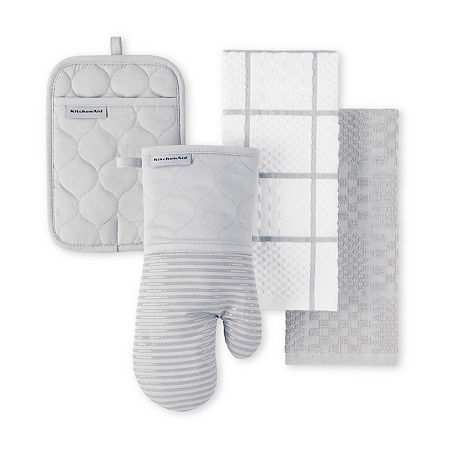KitchenAid Quilted Cotton Terry Cloth Kitchen Towel  Oven Mitt  Potholder 4-Pack Set  - Matte Gray