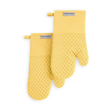 KitchenAid Asteroid Oven Mitts  7x 12.5  Set of 2 - Buttercup