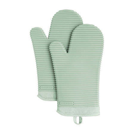 KitchenAid Ribbed Soft Silicone Oven Mitt Set  2 Piece - Green