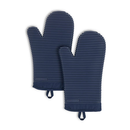 KitchenAid Ribbed Soft Silicone Oven Mitt 2-Pack Set  7.5 x 13 - Ink Blue