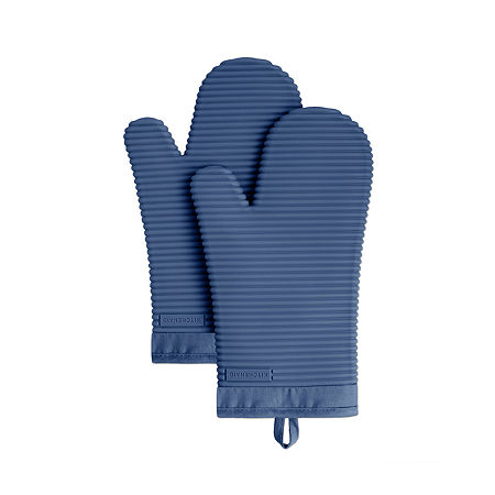 KitchenAid Ribbed Soft Silicone Oven Mitt Set  2 Piece - Blue
