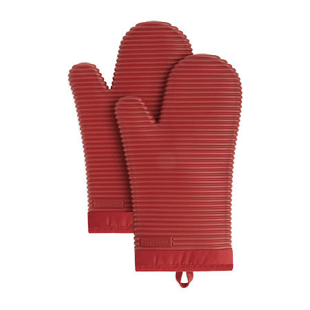 KitchenAid Ribbed Soft Silicone Oven Mitt Set  2 Piece - Red