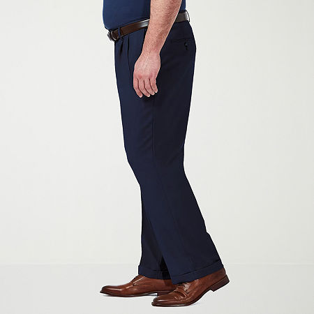 Haggar Mens Big & Tall Premium Comfort Stretch Classic-Fit Solid Pleated Dress Pants - Blue