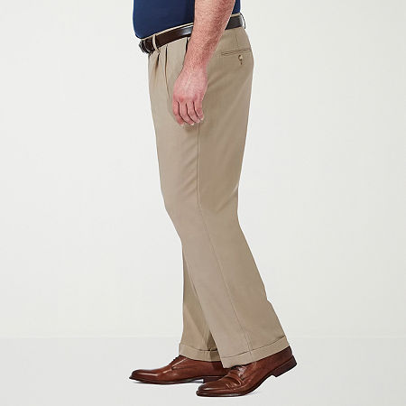 Haggar Mens Big & Tall Premium Comfort Stretch Classic-Fit Solid Pleated Dress Pants - Med Khaki