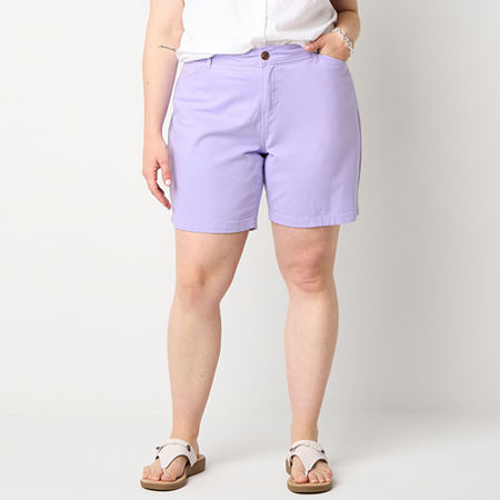 Click here for St. Johns Bay Womens 8 Mid Rise Plus Chino Short... prices