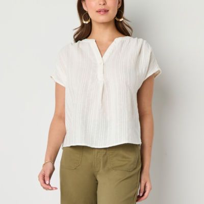 a.n.a Womens Split Crew Neck Sleeveless Blouse, Color: Cream - JCPenney