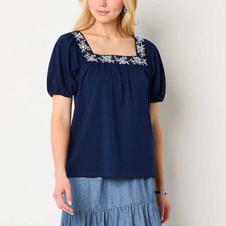Click here for St. Johns Bay Womens Square Neck Short Sleeve Embr... prices