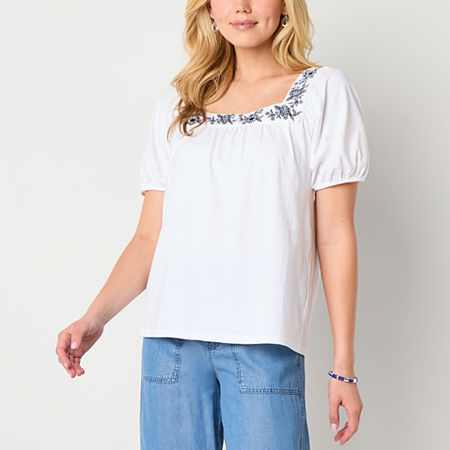 Click here for St. Johns Bay Womens Square Neck Short Sleeve Embr... prices