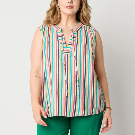 Click here for St. Johns Bay Womens Split Tie Neck Sleeveless Plu... prices