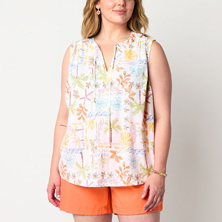 Click here for St. Johns Bay Womens Split Tie Neck Sleeveless Plu... prices