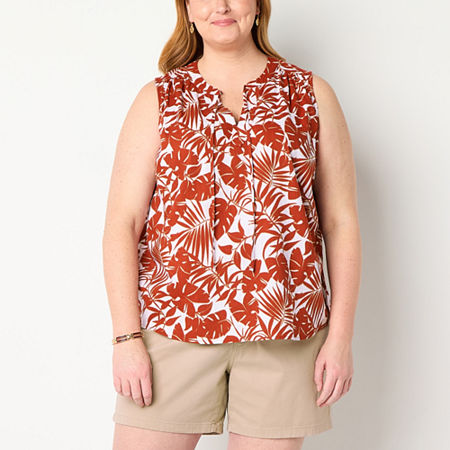 Click here for St. Johns Bay Womens Split Tie Neck Sleeveless Plu... prices