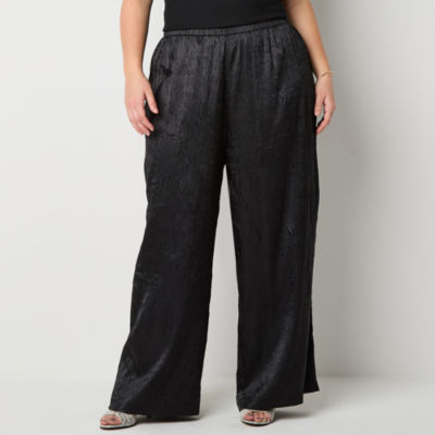 Bold Elements-Plus Womens Mid Rise Wide Leg Pull-On Pant, Color: Black ...