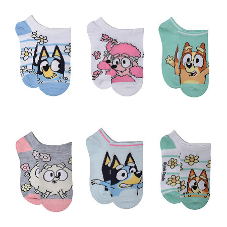 Click here for Little & Big Kid Girls 6 Pair Bluey No Show Socks... prices