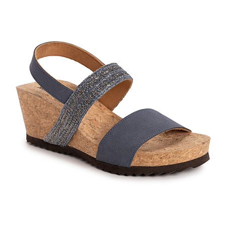 Muk Luks Womens Wendy Wedge Sandal - Navy