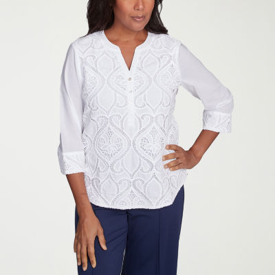 Alfred Dunner Nantucket Womens Split Crew Neck 3/4 Sleeve Blouse, Color ...