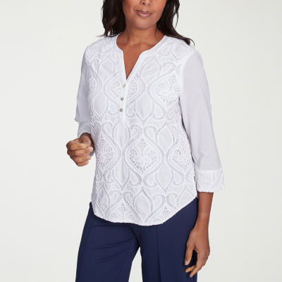 Alfred Dunner Nantucket Womens Split Crew Neck 3/4 Sleeve Blouse, Color ...