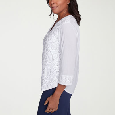 Alfred Dunner Nantucket Womens Split Crew Neck 3/4 Sleeve Blouse, Color ...