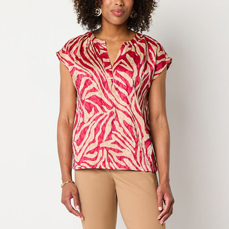 Liz Claiborne Womens Split Crew Neck Short Sleeve Blouse  Xx-large  Beige