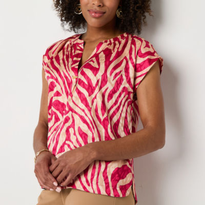 Liz Claiborne Womens Split Crew Neck Short Sleeve Blouse - JCPenney