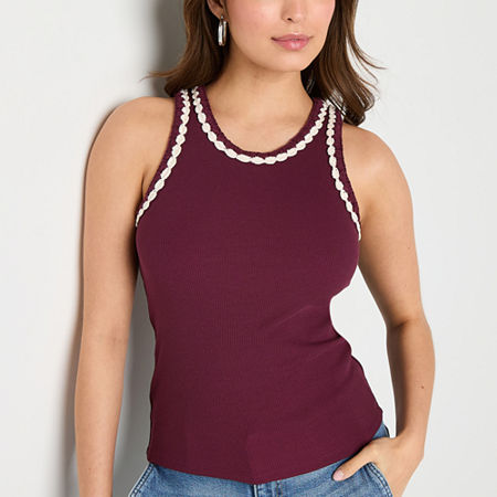 Click here for a.n.a Crochet Trim Womens Crew Neck Sleeveless Tan... prices
