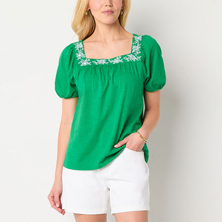 Click here for St. Johns Bay Womens Square Neck Short Sleeve Embr... prices