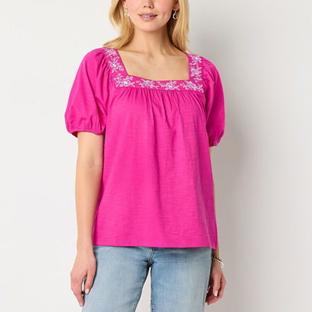 Click here for St. Johns Bay Womens Square Neck Short Sleeve Embr... prices