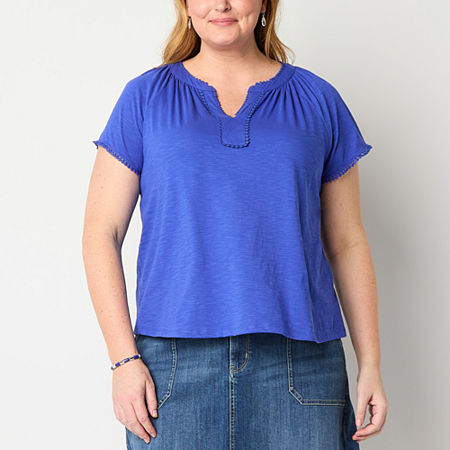 Click here for St. Johns Bay Womens Plus Split Crew Neck Short Sl... prices