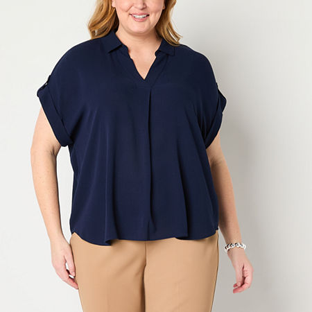 Click here for Liz Claiborne Womens V Neck Short Sleeve Plus Blou... prices