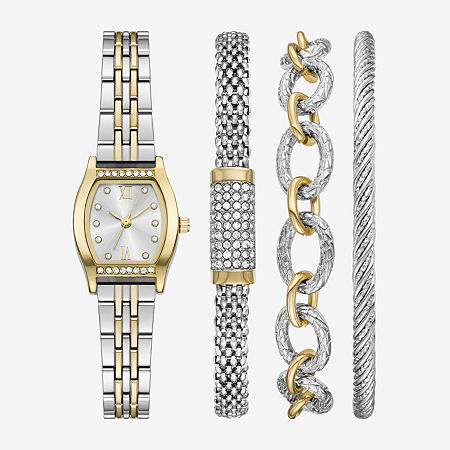 Click here for Womens Crystal Accent Two Tone 4-pc. Watch Boxed S... prices