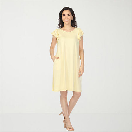 Click here for White Mark Crew Neck Ruffle Sleeve Womens Short Sl... prices