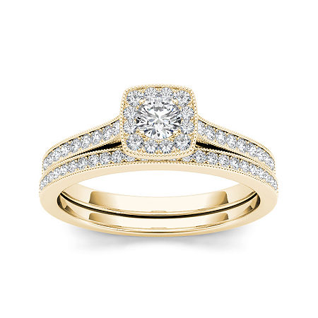 Click here for 1/2 CT. T.W. Diamond 10K Yellow Gold Halo Bridal R... prices