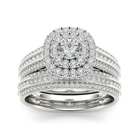 Click here for 1 CT.T.W. Natural Diamond Halo 10K White Gold Brid... prices
