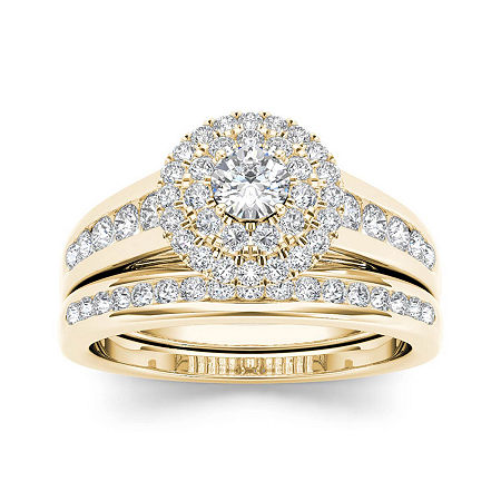 Click here for 7/8 CT. T.W. Diamond 10K Yellow Gold Halo Bridal R... prices