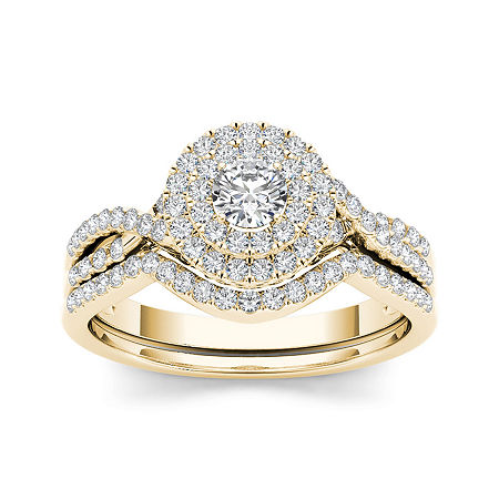 Click here for 3/4 CT.T.W. Natural Diamond Halo 14K Yellow Gold B... prices