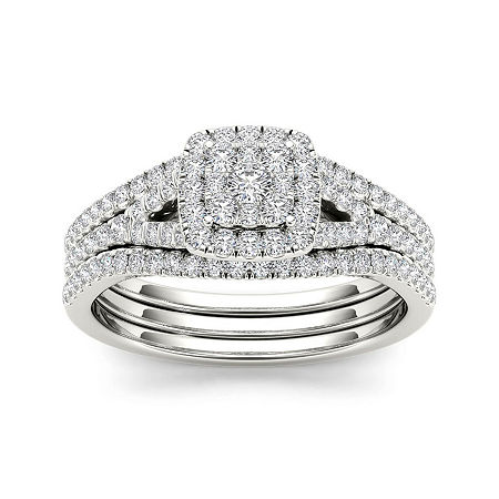 Click here for 3/4 CT. T.W. Diamond Cluster 10K White Gold Bridal... prices