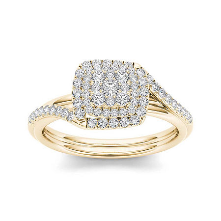 Click here for 1/2 CT. T.W. Diamond Cluster 10K Yellow Gold Engag... prices