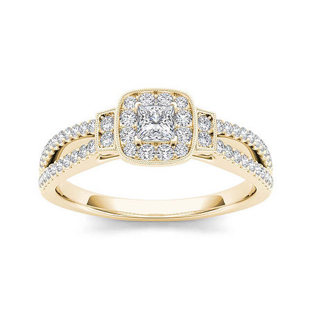 Click here for 1/2 CT.T.W. Natural Diamond Halo 10K Yellow Gold E... prices