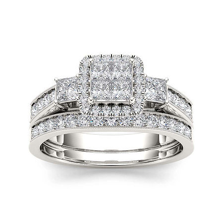 Click here for 1 CT. T.W. Diamond Cluster 10K White Gold Bridal R... prices