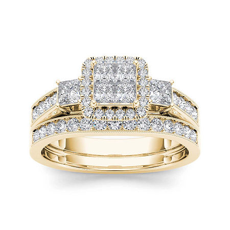 Click here for 1 CT. T.W. Diamond Cluster 10K Yellow Gold Bridal... prices