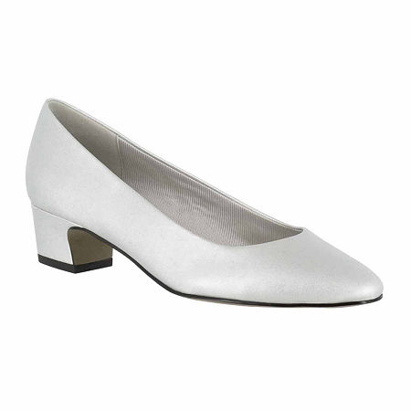 Easy Street Womens Prim Kitten Heel Pumps - Silver Satin