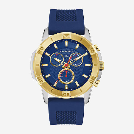 Caravelle designed by Bulova Mens Chronograph Blue Silicone Strap Watch 44mm - Blue