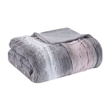 Madison Park Zuri Faux-Fur Throw  60 x 70 - Blush/Grey