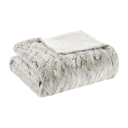 Madison Park Zuri Faux-Fur Throw  60 x 70 - White Snow Leopard