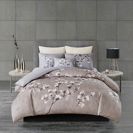 N Natori Sakura Blossom Cotton Sateen 3-Pc. Comforter Set  Full/Queen - Lilac